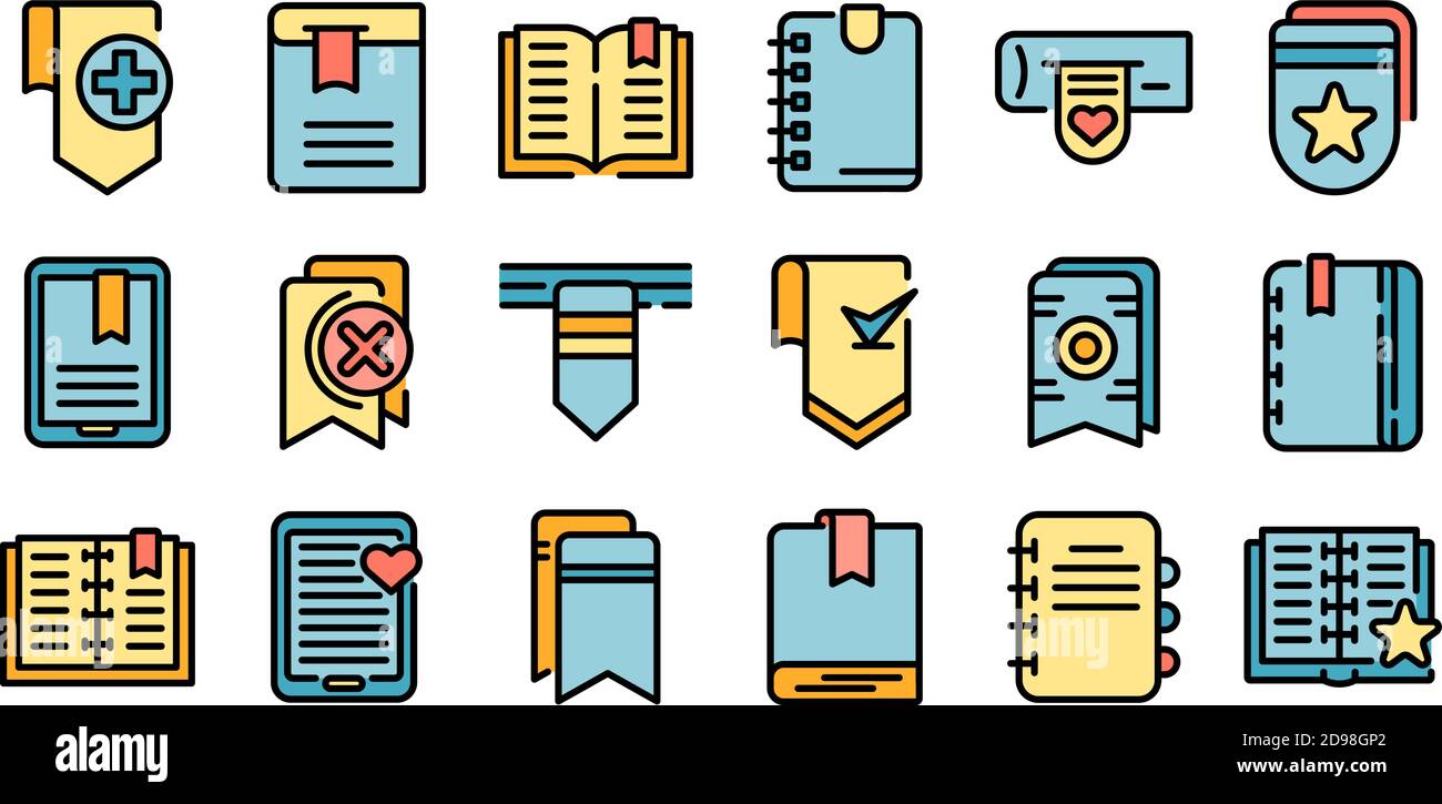 Bookmark icons set. Outline set of bookmark vector icons thin line ...