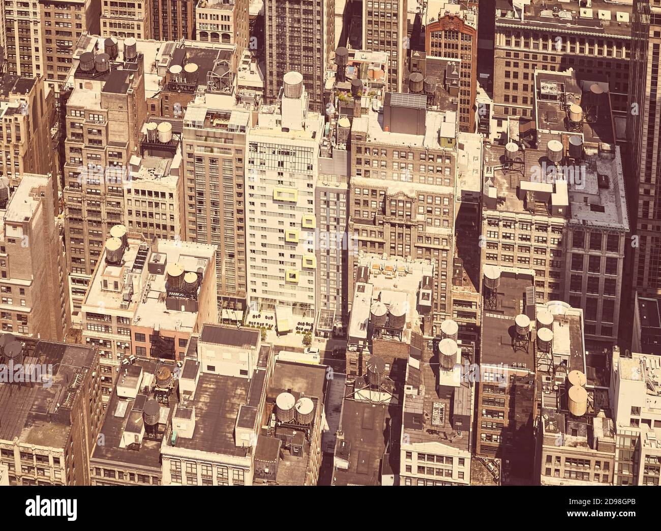 Aerial view of residential buildings in New York City, sepia color ...