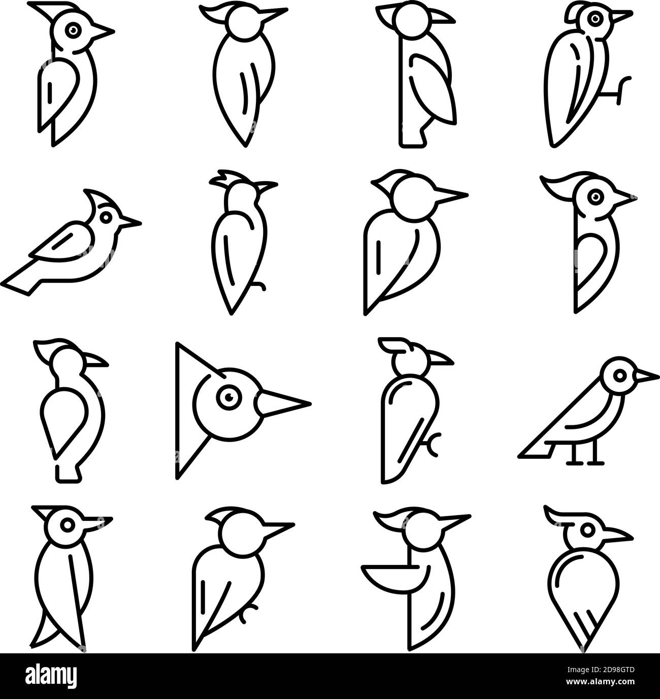 Woodpecker icons set. Outline set of woodpecker vector icons for web ...