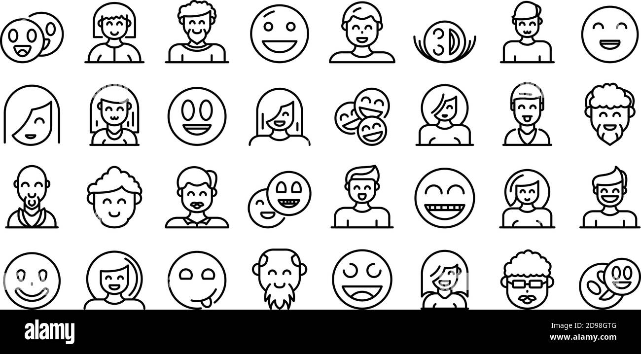 Smiling people icons set. Outline set of smiling people vector icons ...