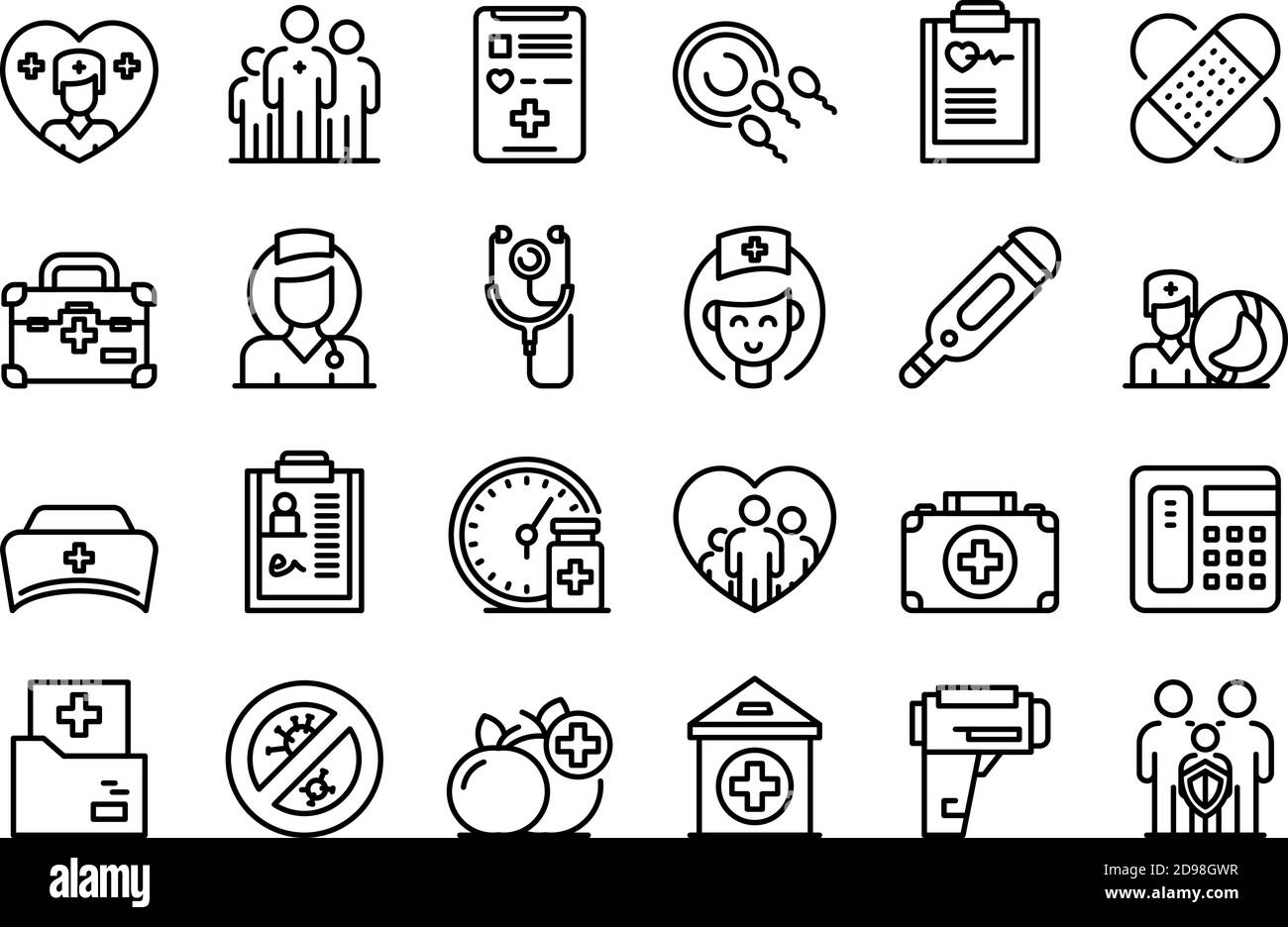 Family doctor icons set. Outline set of family doctor vector icons for ...