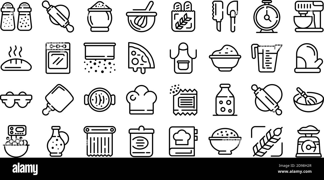 Dough icons set. Outline set of dough vector icons for web design ...