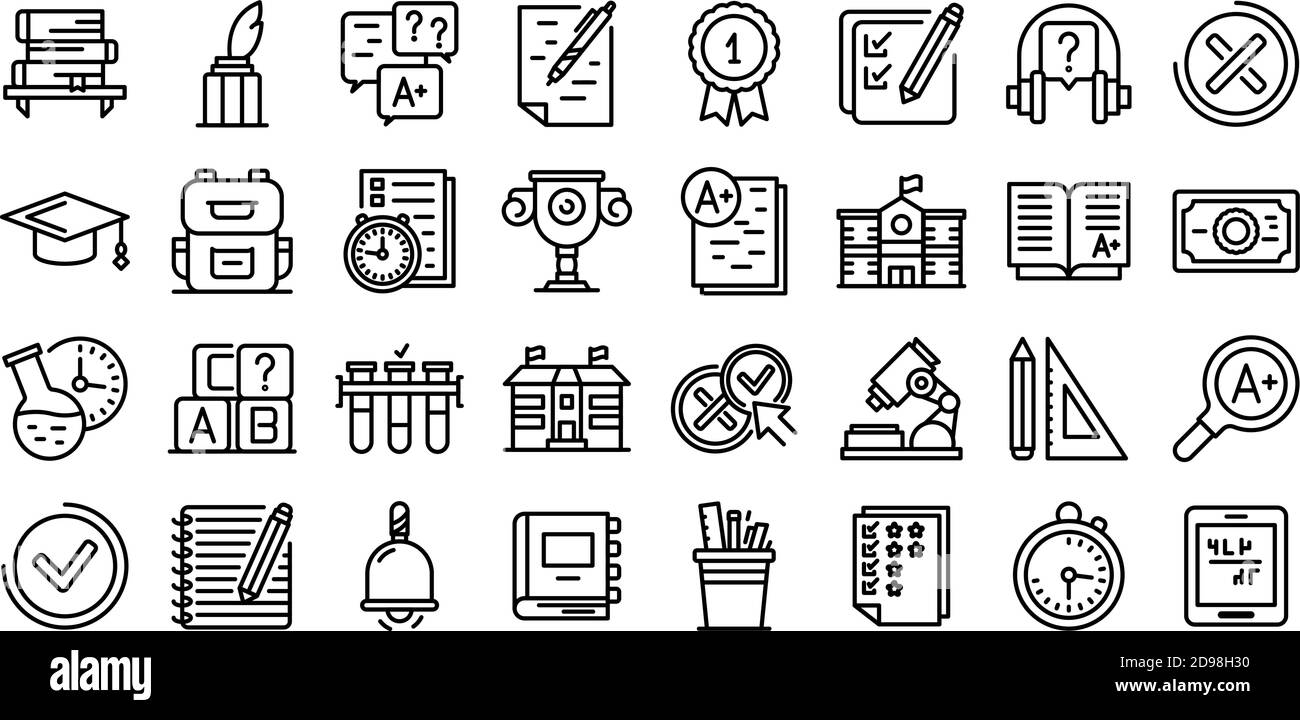 School test icons set. Outline set of school test vector icons for web ...