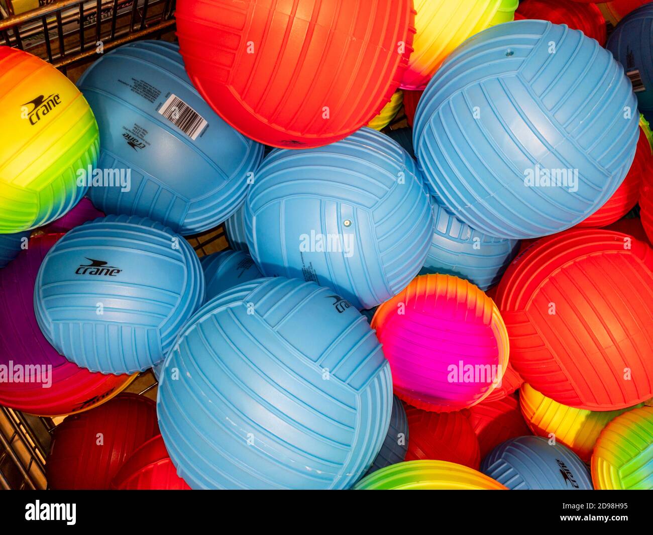 A basket full of balls in various colours, inside an Aldi Supermarket ...