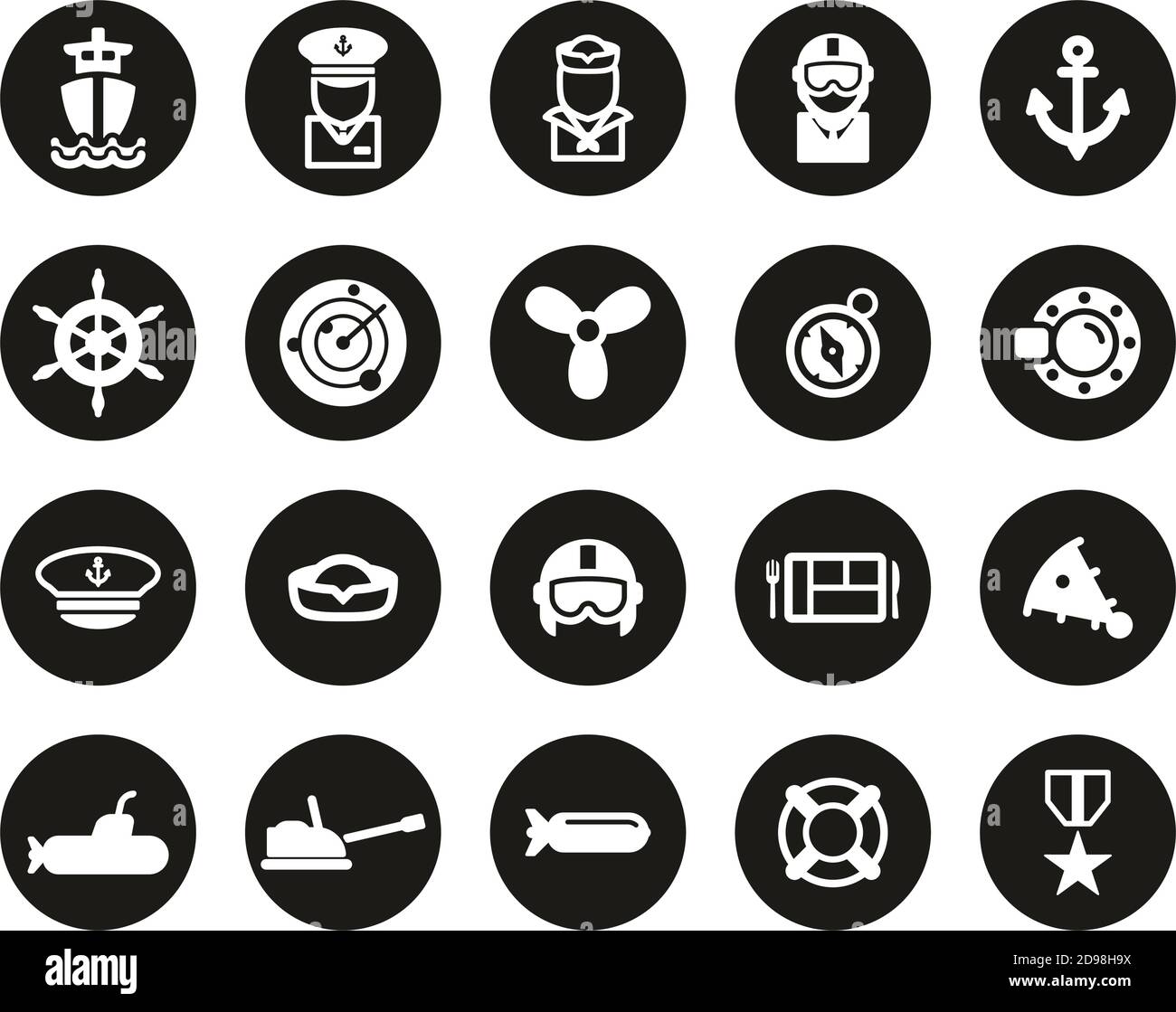 Navy Icons White On Black Flat Design Circle Set Big Stock Vector Image ...