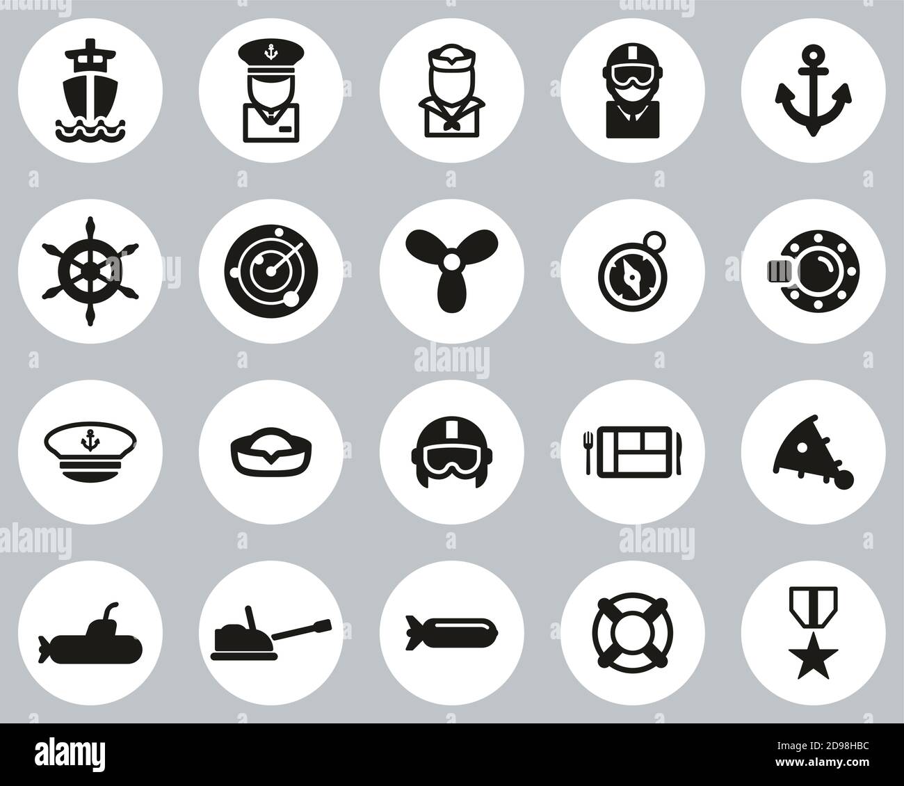 Navy Icons Black & White Flat Design Circle Set Big Stock Vector Image ...