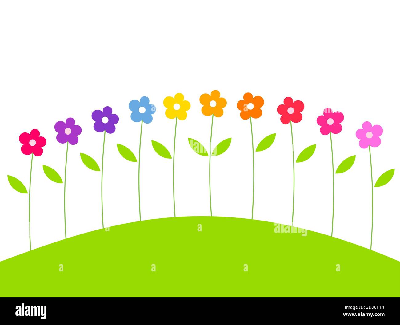 Cute spring colorful flowers growing on hill. Vector illustration Stock ...