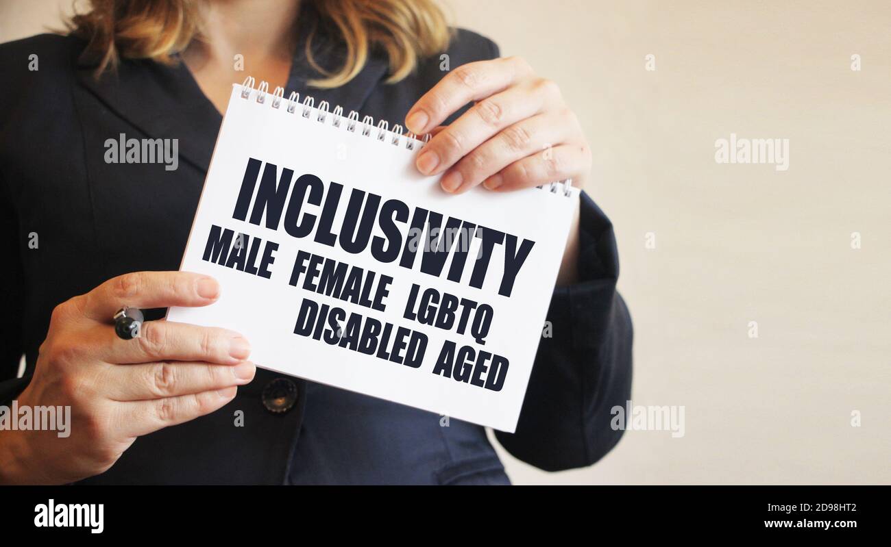 Inclusivity Male Female LGBTQ Disabled Aged words on a card ...