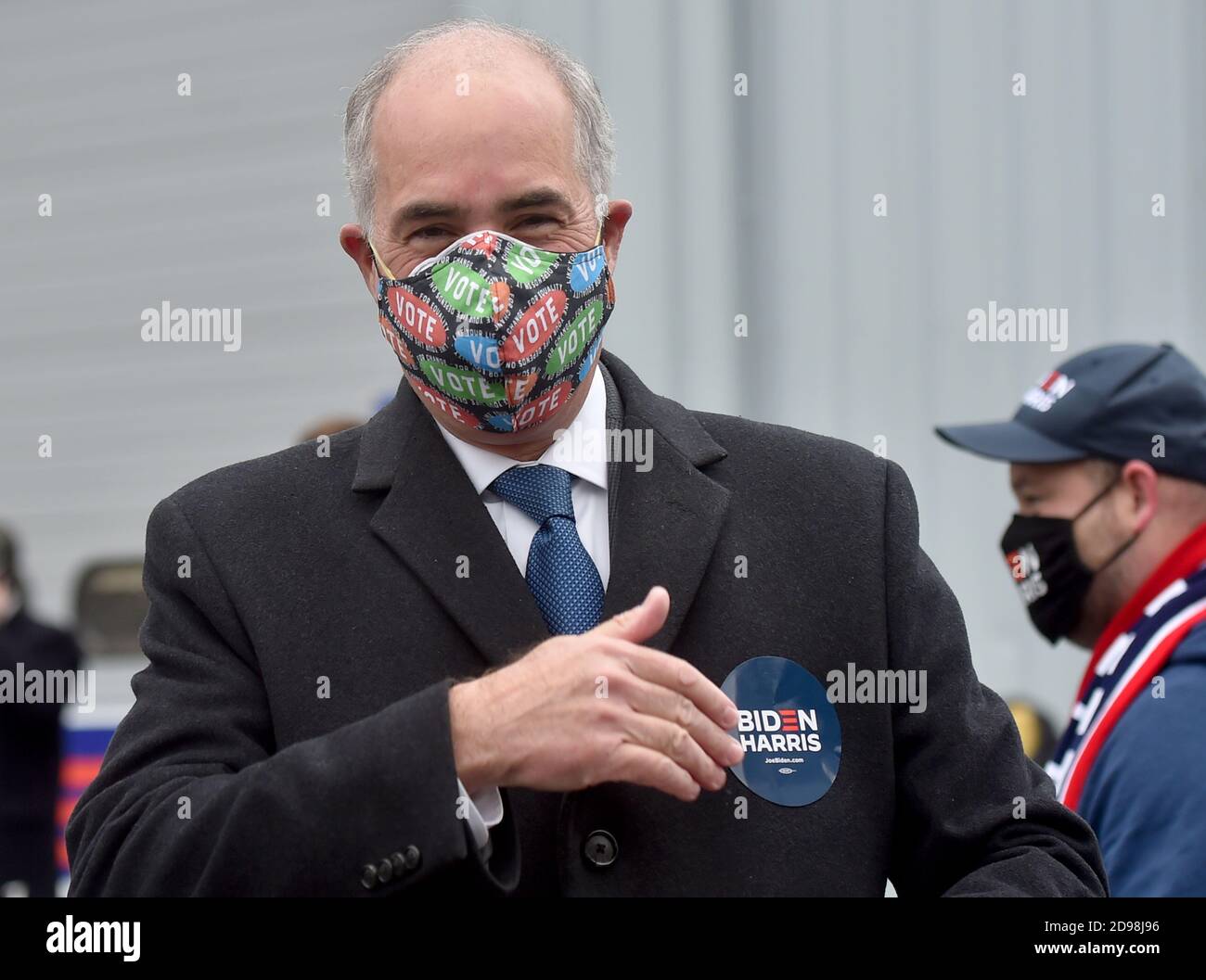 Scranton, United States. 03rd Nov, 2020. Sen. Bob Casey Jr. waits to ...