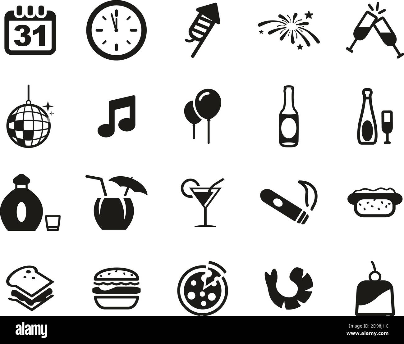New Years Eve Or New Years Party Icons Black & White Set Big Stock ...
