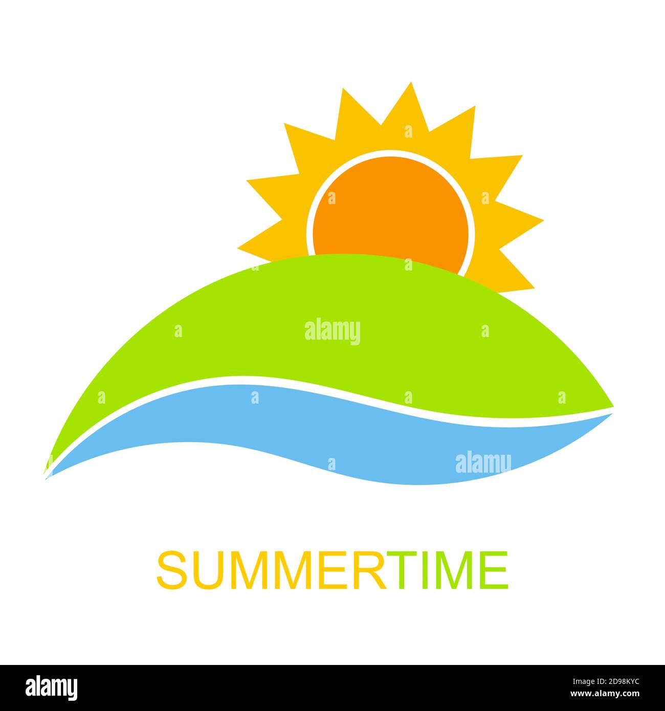 Summertime icon vector. Sunrise over hill and river Stock Vector Image ...