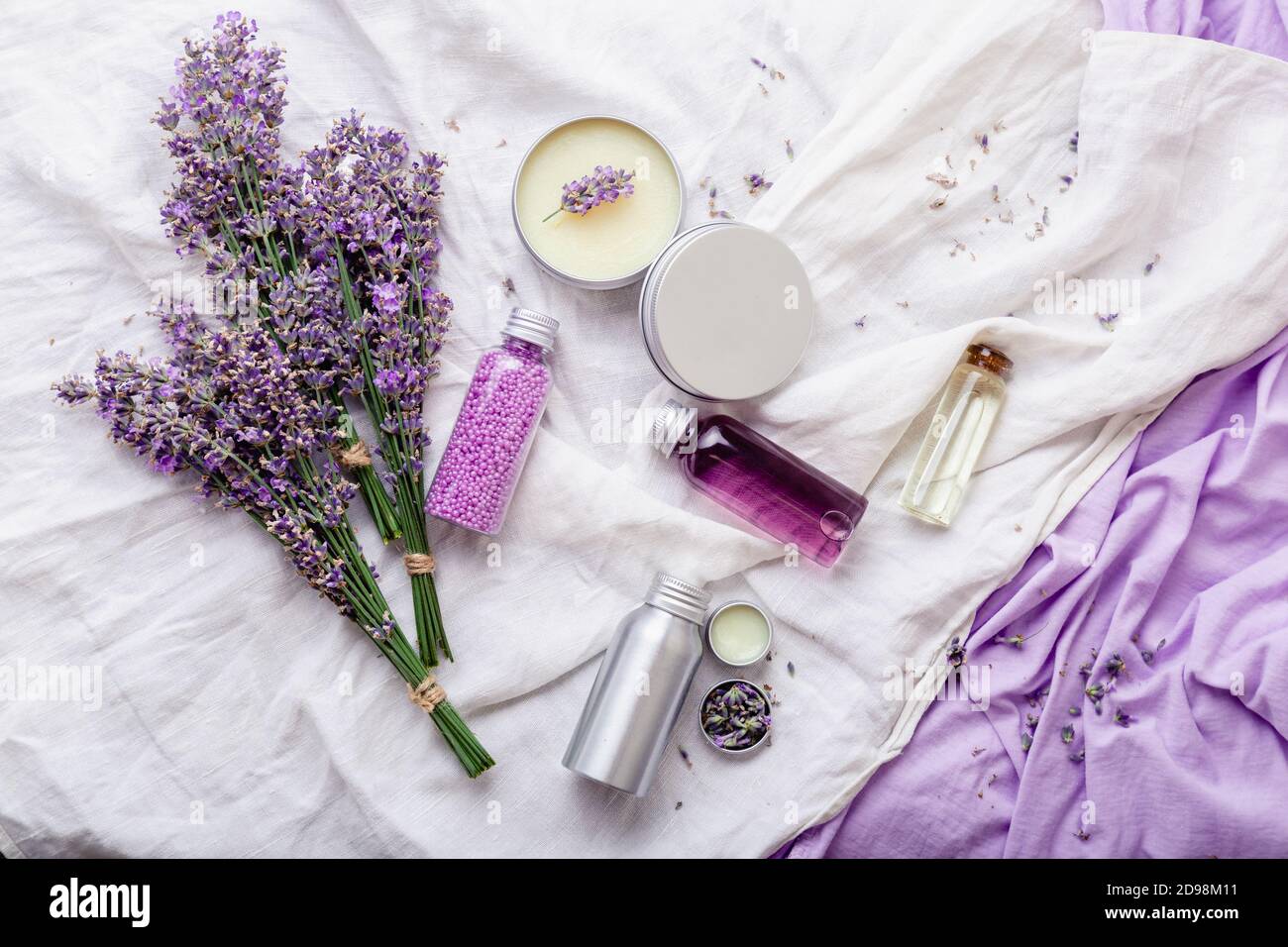 Set lavender skincare cosmetics products. Natural spa beauty products ...