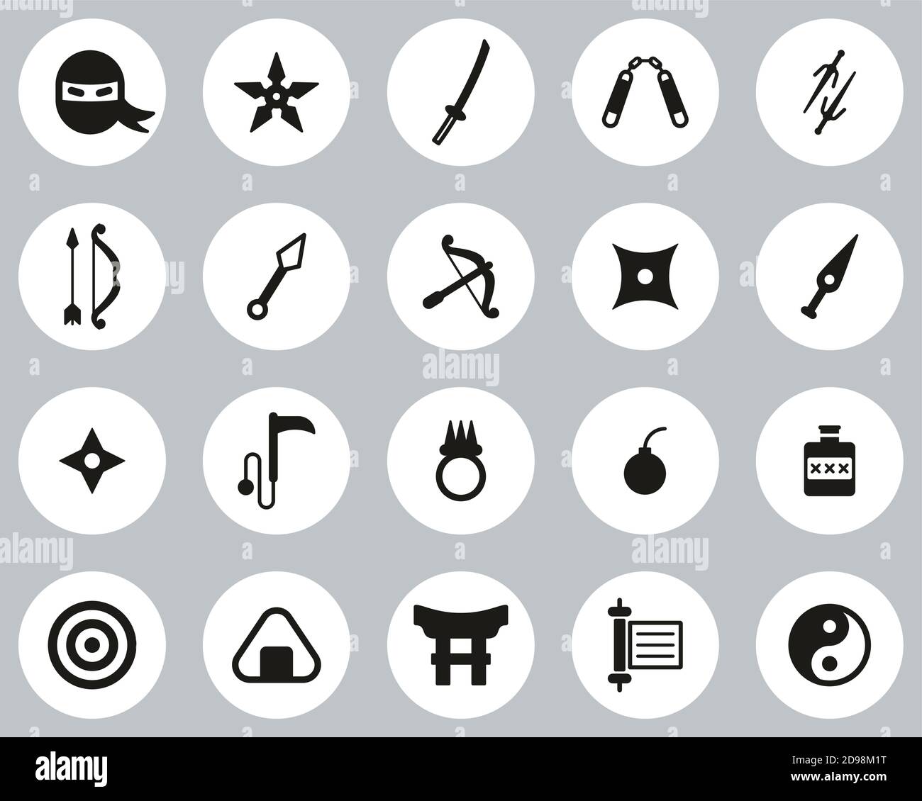 Ninja & Ninja Equipment Icons Black & White Flat Design Circle Set Big ...