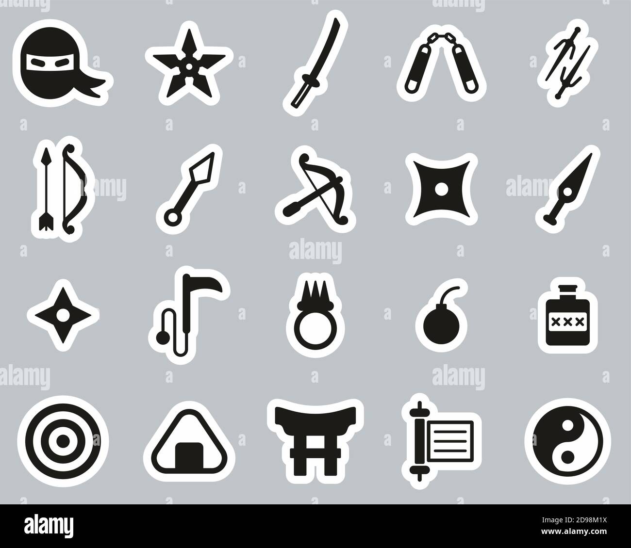Ninja & Ninja Equipment Icons Black & White Sticker Set Big Stock ...
