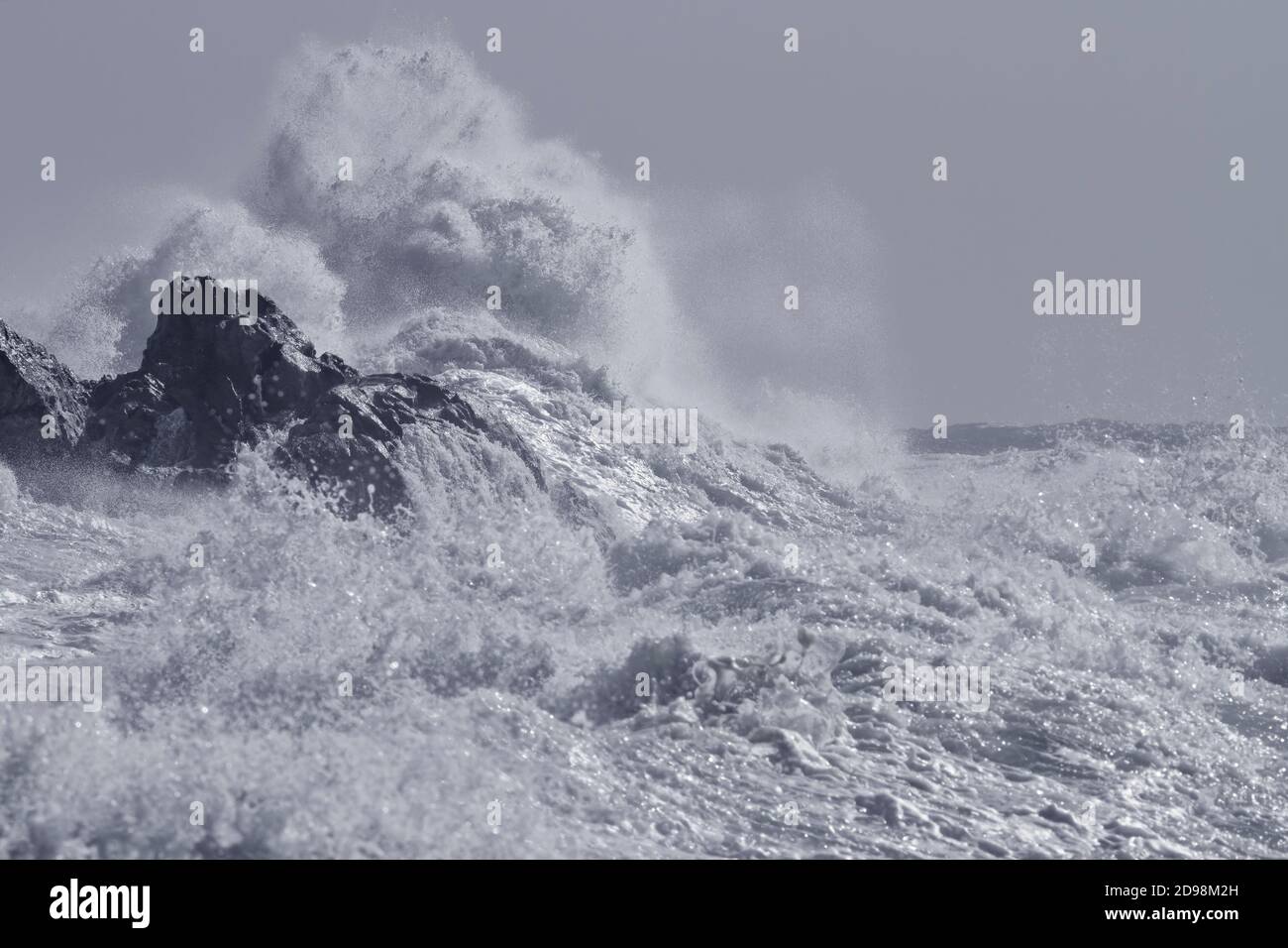 Flooded cliffs wirh big wave splash. Northern portuguese rocky coast ...
