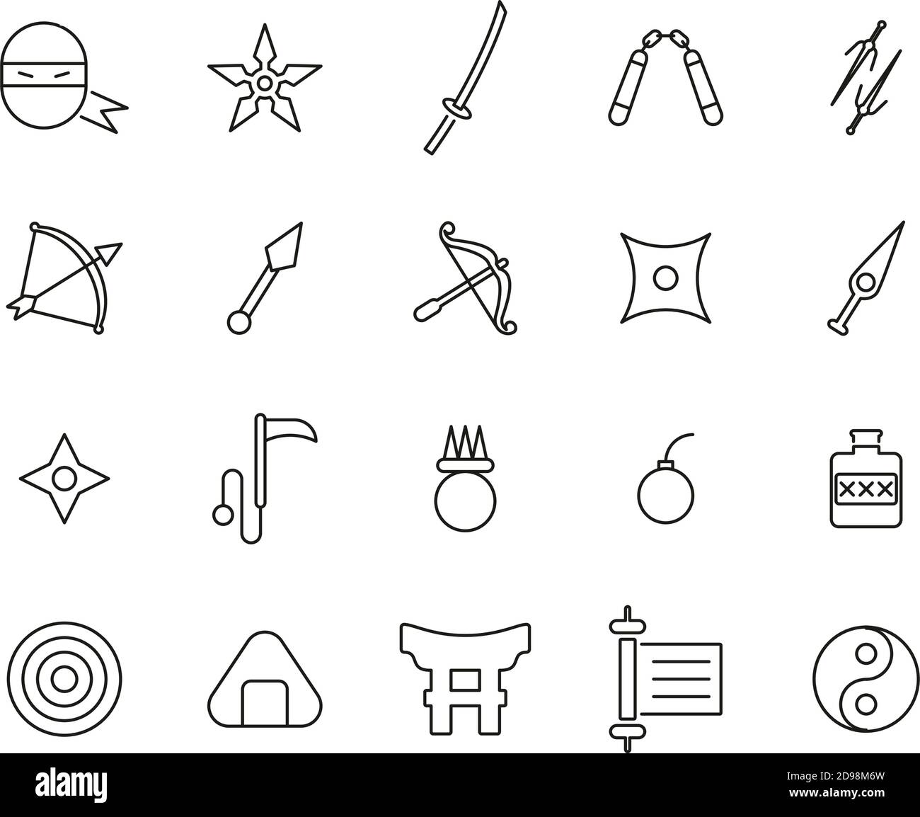 Ninja & Ninja Equipment Icons Black & White Thin Set Big Stock Vector ...