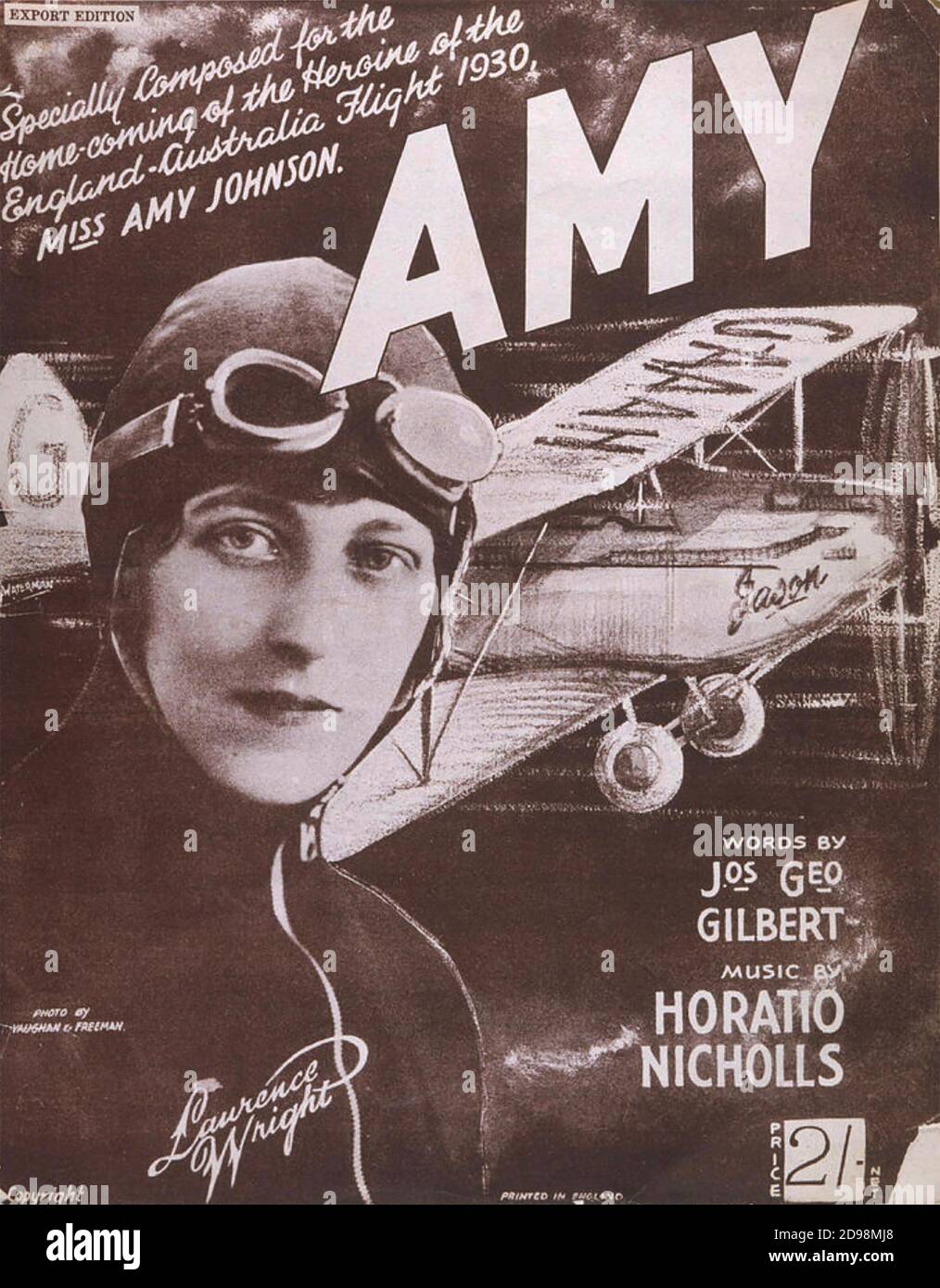 AMY JOHNSON (1903-1941) Pioneer English pilot. Sheet music dated 1930 ...