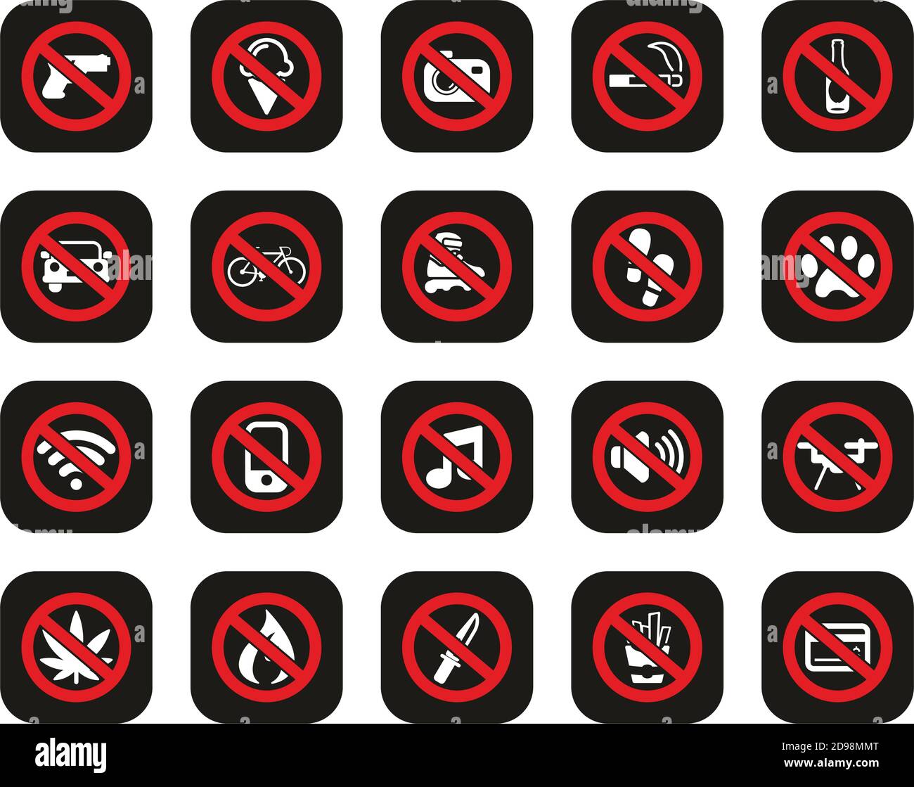 No Sign Or Forbidden Sign Icons Color On Black Flat Design Set Big ...