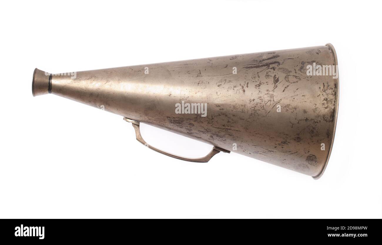 old metallic megaphone isolated on white background Stock Photo - Alamy
