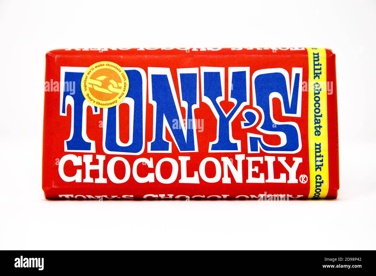 Tony's Chocolonely milk chocolate bar Stock Photo - Alamy