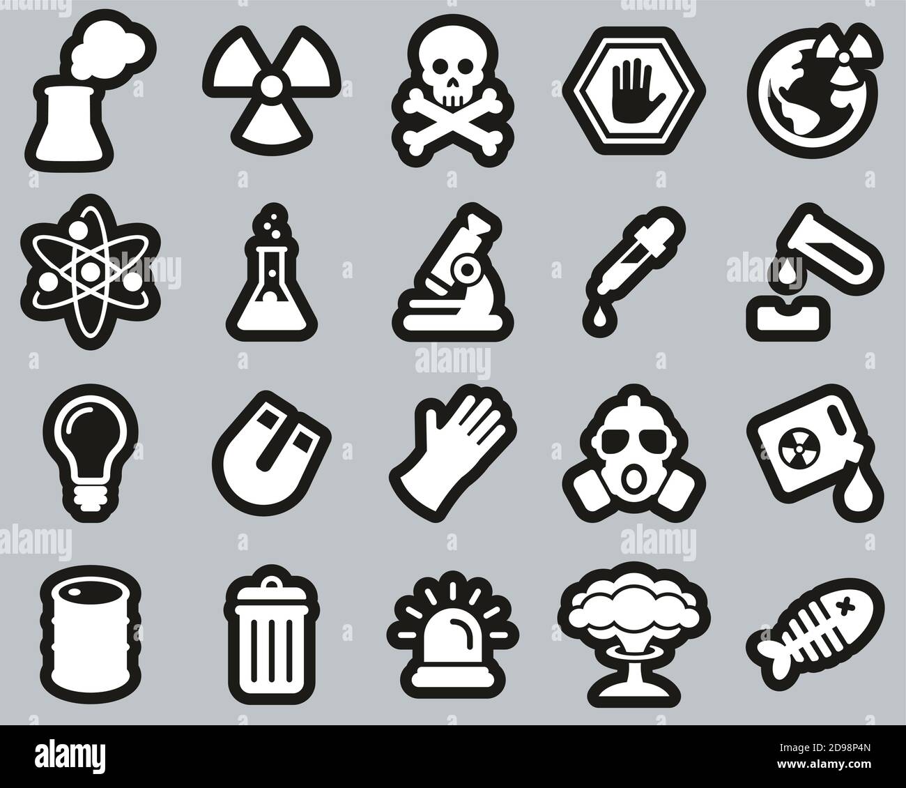 Nuclear Power Plant Icons White On Black Sticker Set Big Stock Vector ...