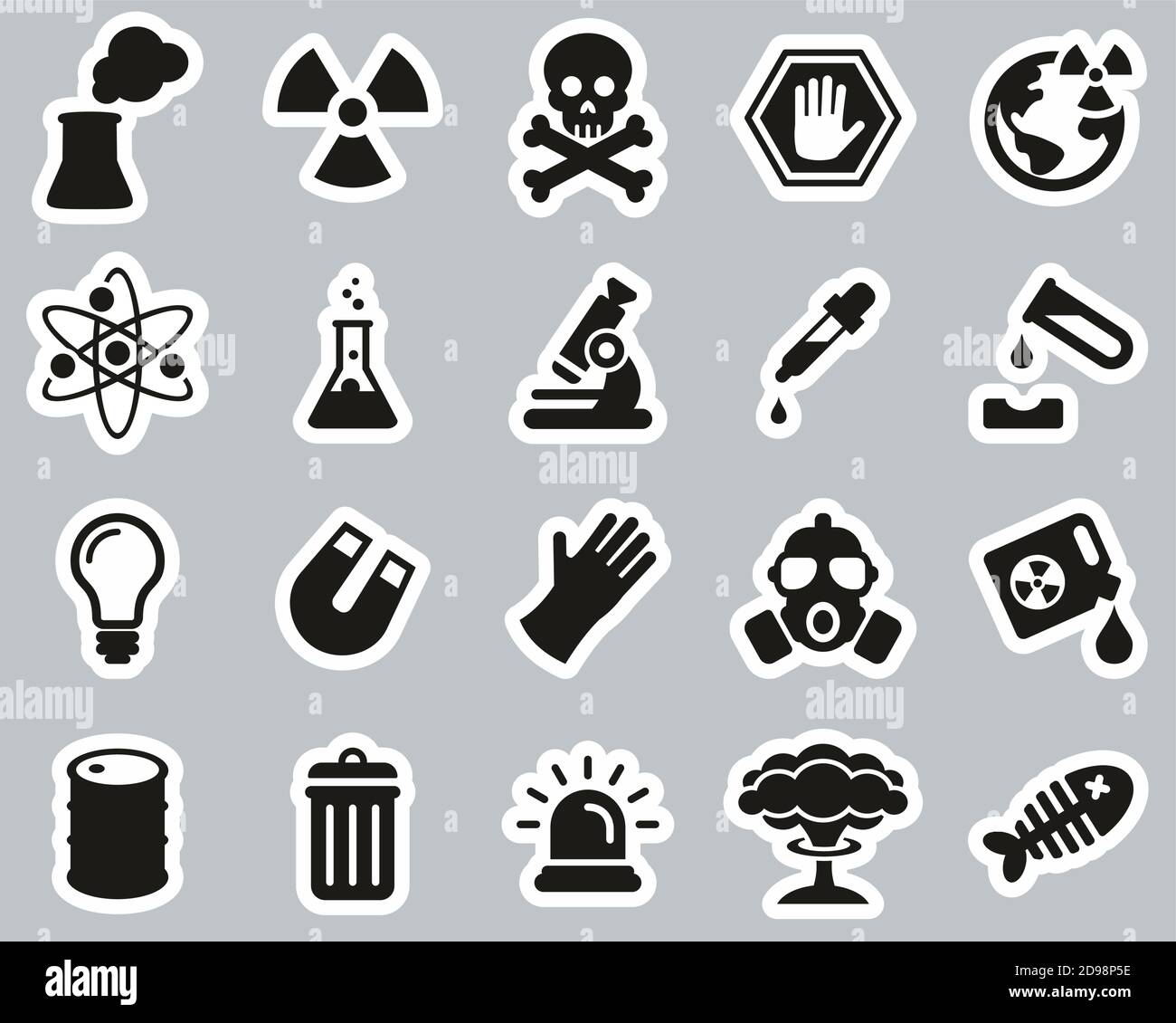 Nuclear Power Plant Icons Black & White Sticker Set Big Stock Vector ...