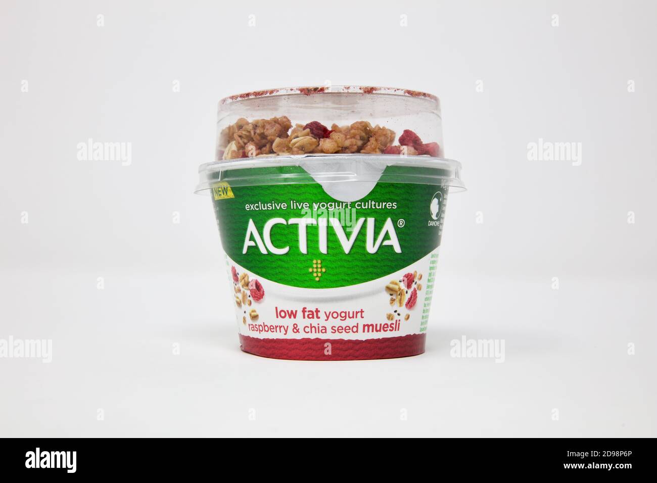 Activia Raspberry Chia Breakfast Pot Stock Photo - Alamy