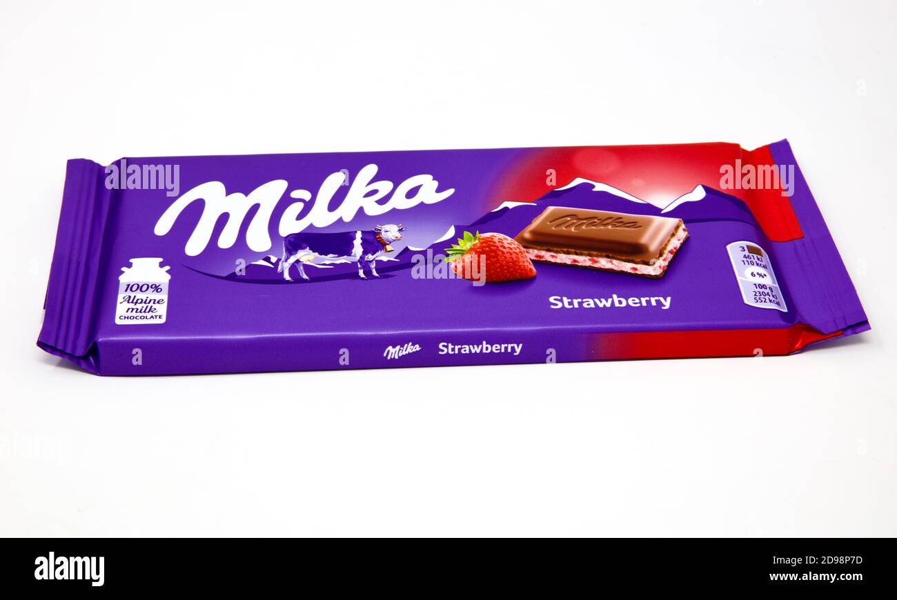 Milka Strawberry Yoghurt Chocolate Bar Stock Photo - Alamy