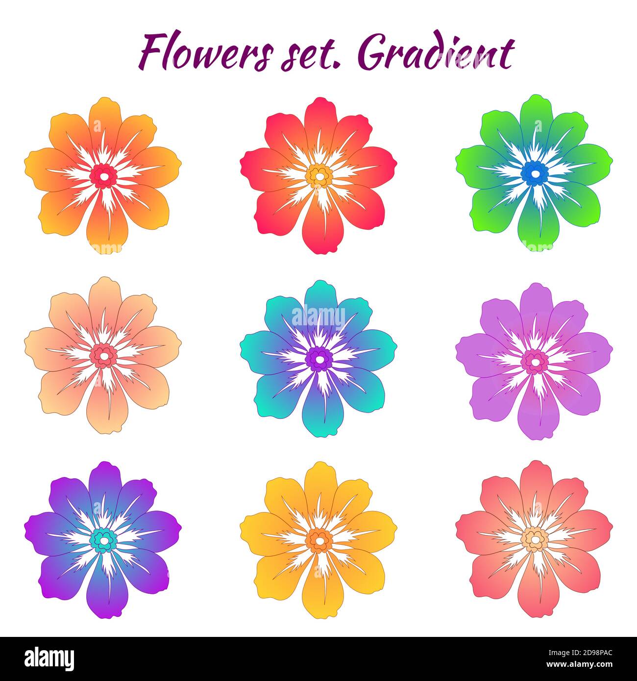 A set of flowers in different gradient colors. Trendy colors. Blooming ...