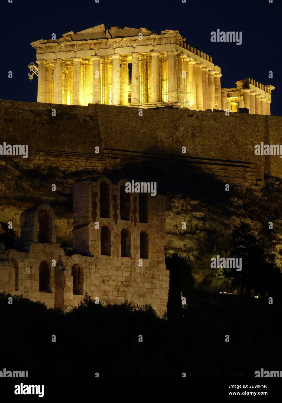 Golden Era II. Parthenon and the arches of the stage of the Athenian Odeon of Herodes Atticus ...