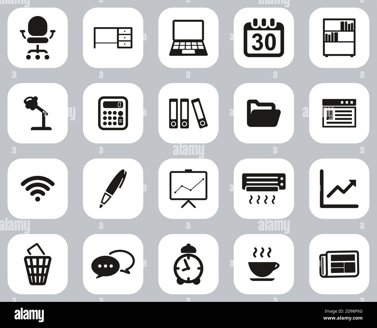 Office & Office Equipment Icons Black & White Flat Design Set Big Stock ...