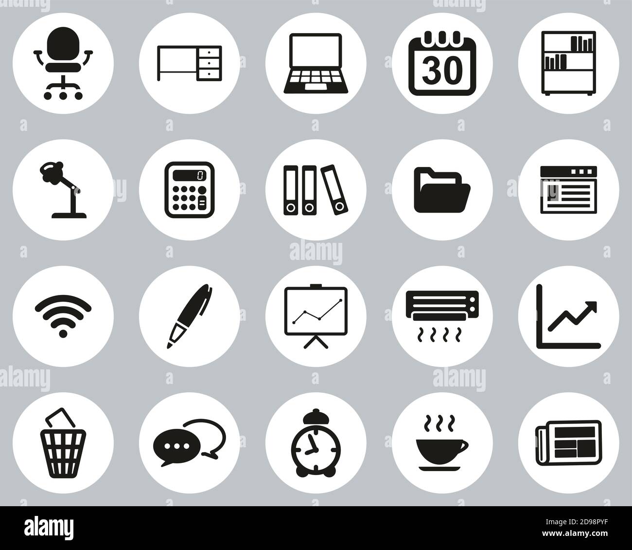 Office & Office Equipment Icons Black & White Flat Design Circle Set ...