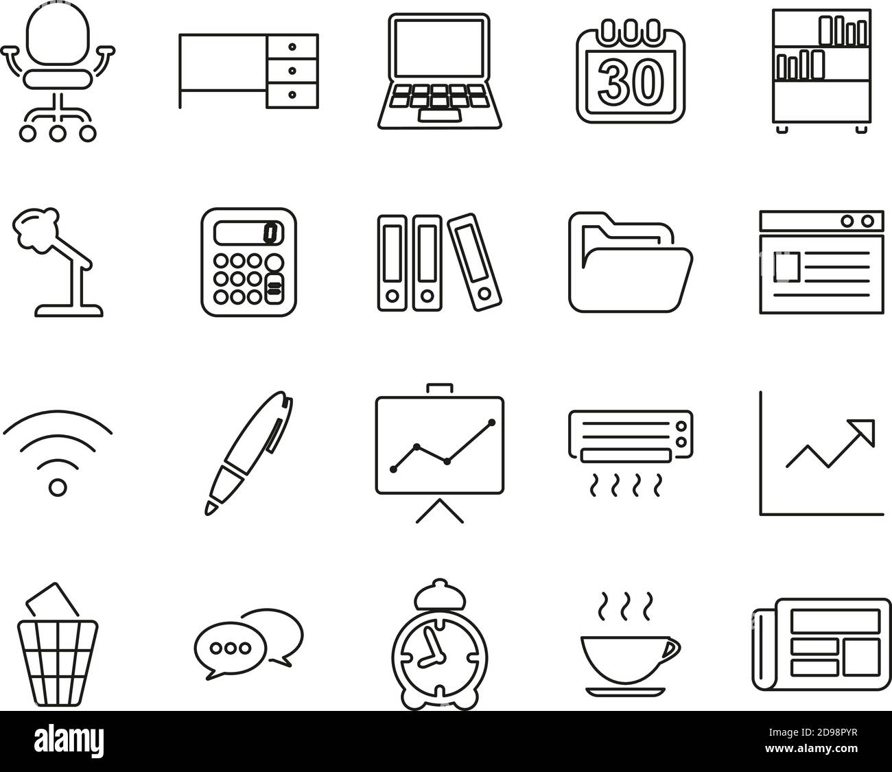 Office & Office Equipment Icons Black & White Thin Line Set Big Stock ...