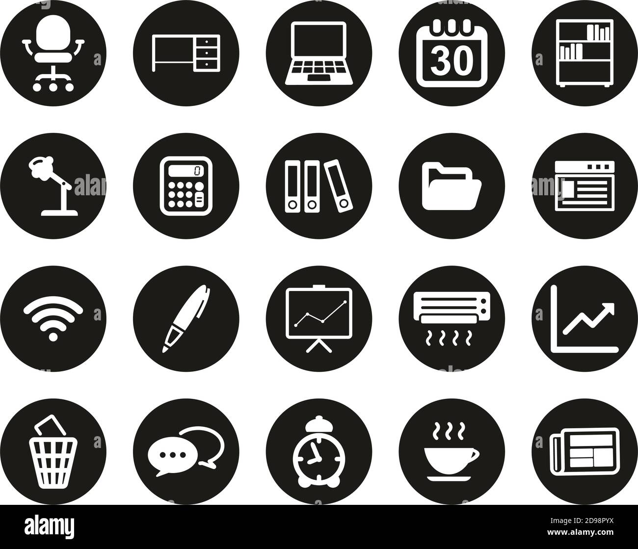 Office & Office Equipment Icons White On Black Flat Design Circle Set ...