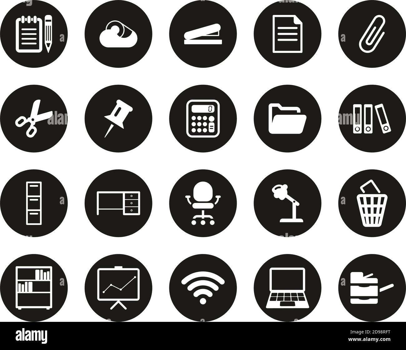Office Supplies Icons White On Black Flat Design Circle Set Big Stock Vector Image & Art - Alamy