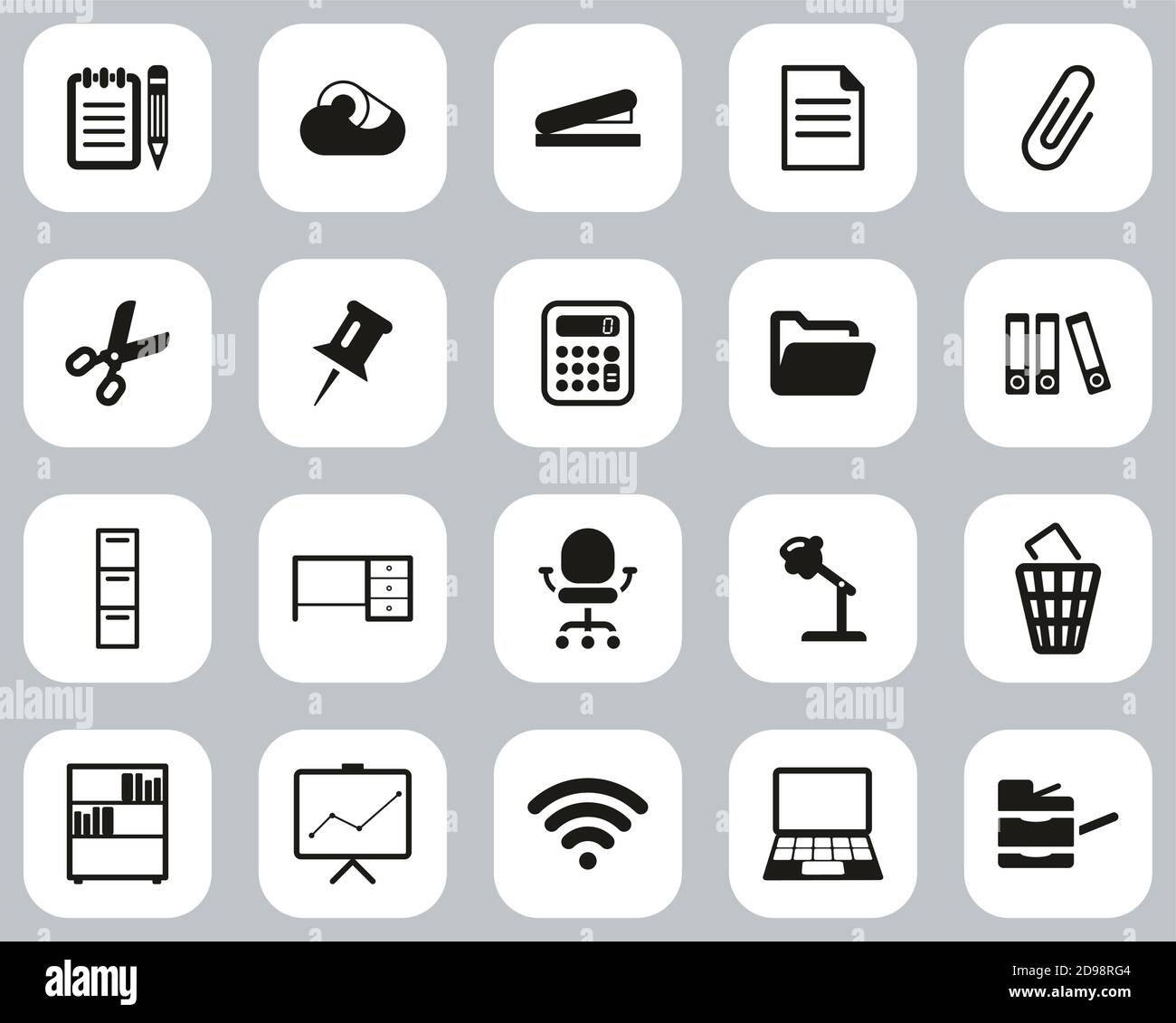 Office Supplies Icons Black & White Flat Design Set Big Stock Vector ...