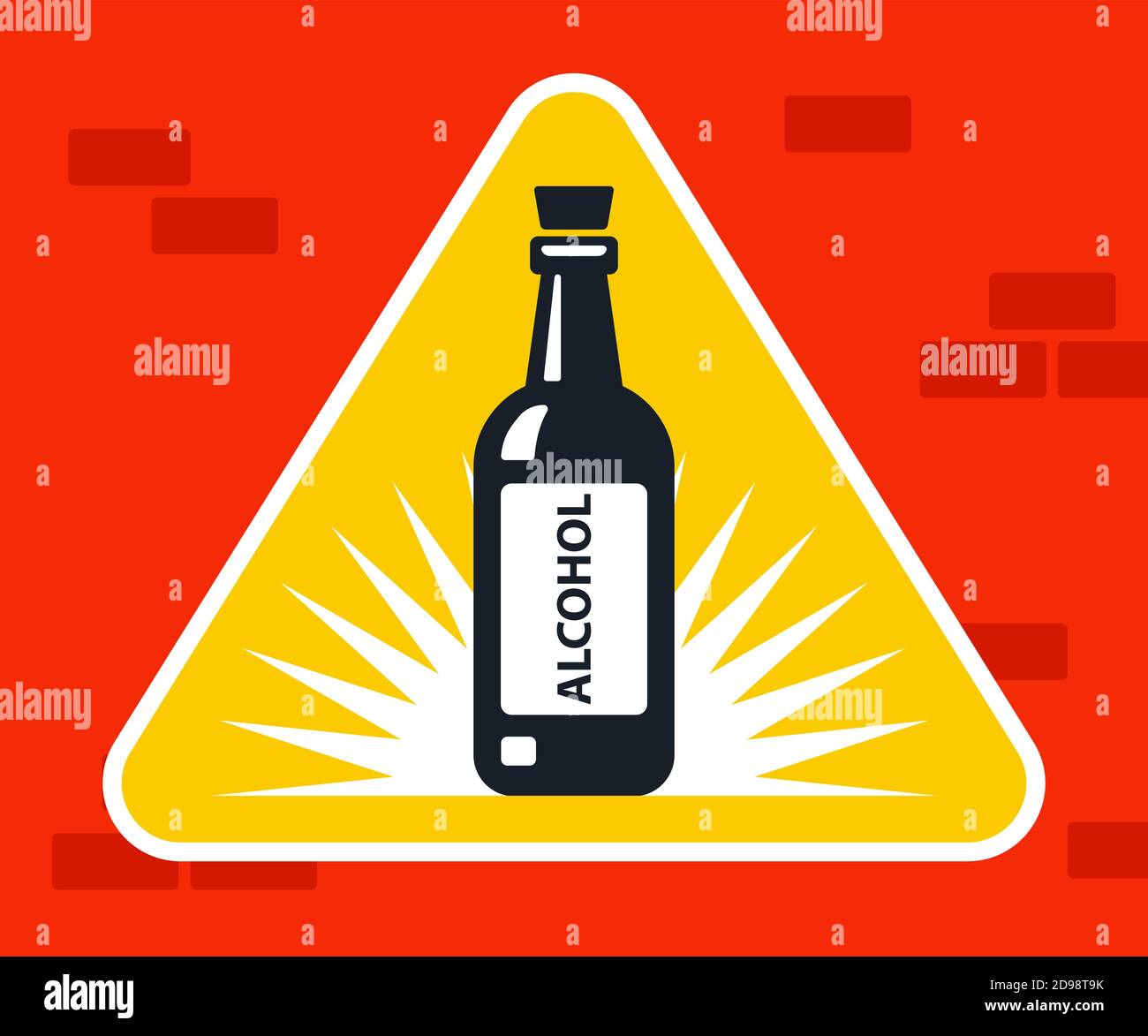 black alcohol bottle icon on a triangular road sign. flat vector ...