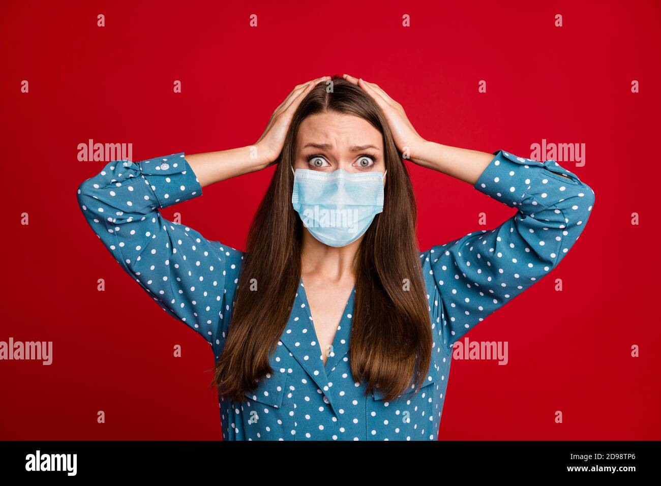 Portrait of attractive worried girl bad news reaction misery mistake ...