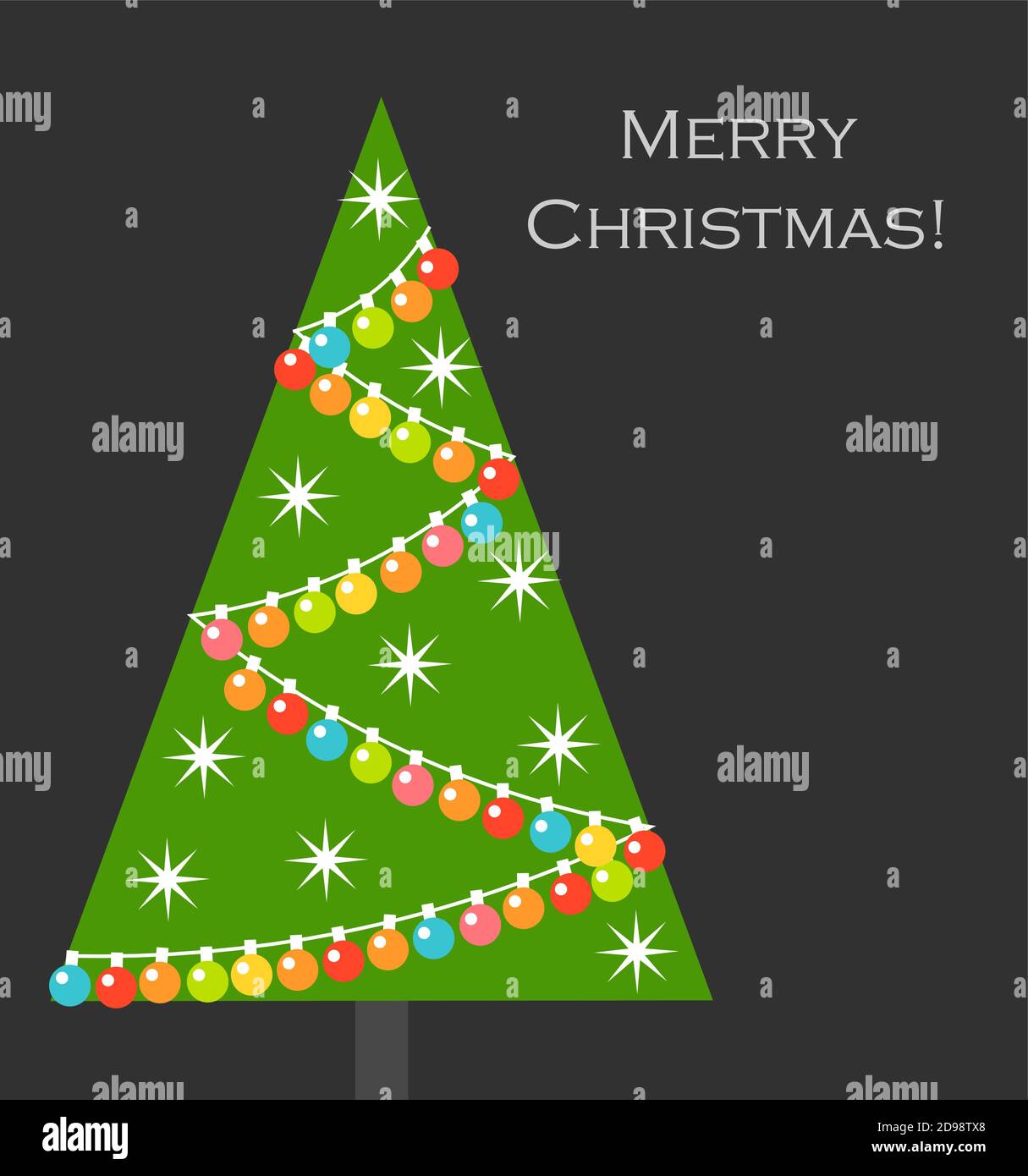 Christmas tree decorated with colorful lights. Vector illustration ...