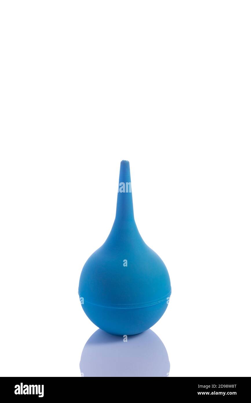 medical blue rubber pear isolate on white background with reflection ...
