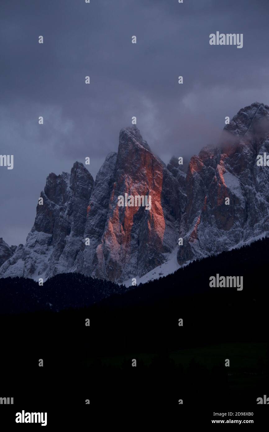 The sunset on the mountains in Moena, Italy Stock Photo - Alamy