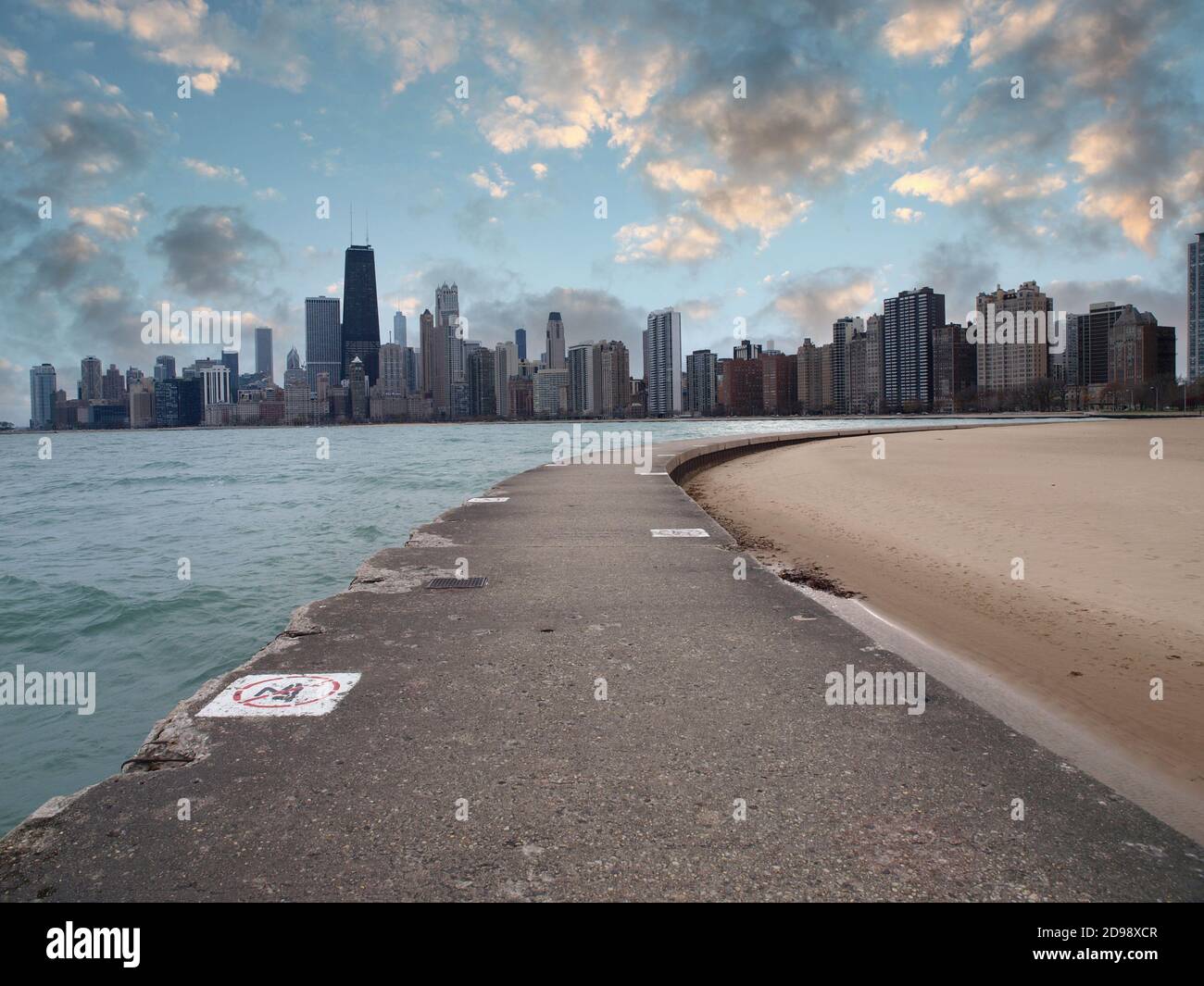 Chicago Illinois lakefront skyline view with sunrise sky Stock Photo ...