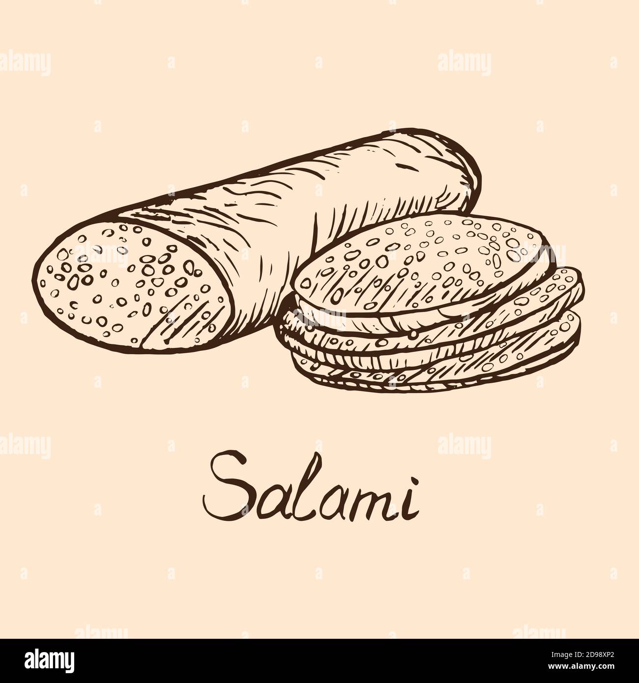 Salami slices, hand drawn doodle, simple sketch ink illustration Stock ...