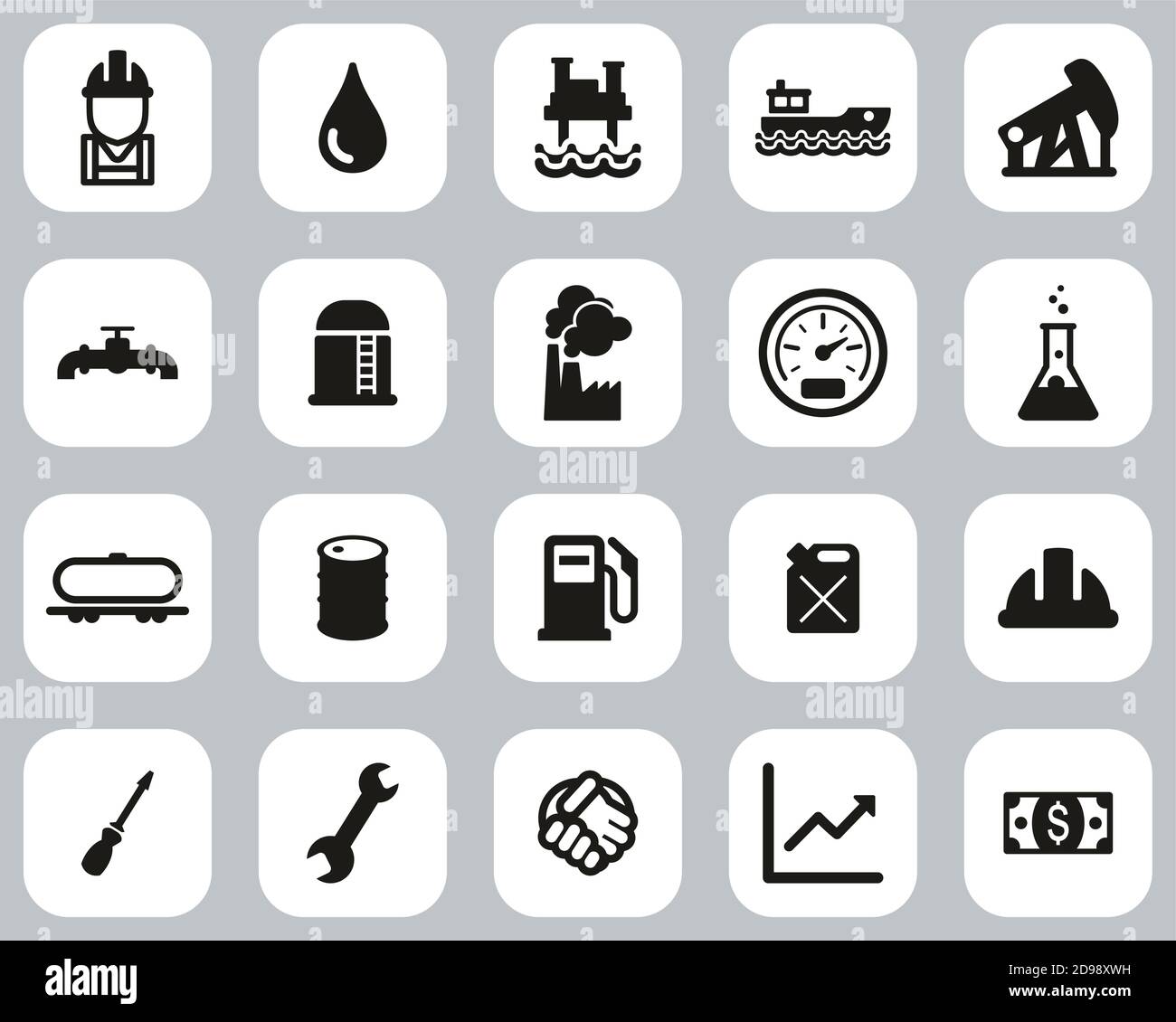Oil Industry Or Offshore Oil Platform Icons Black & White Flat Design ...