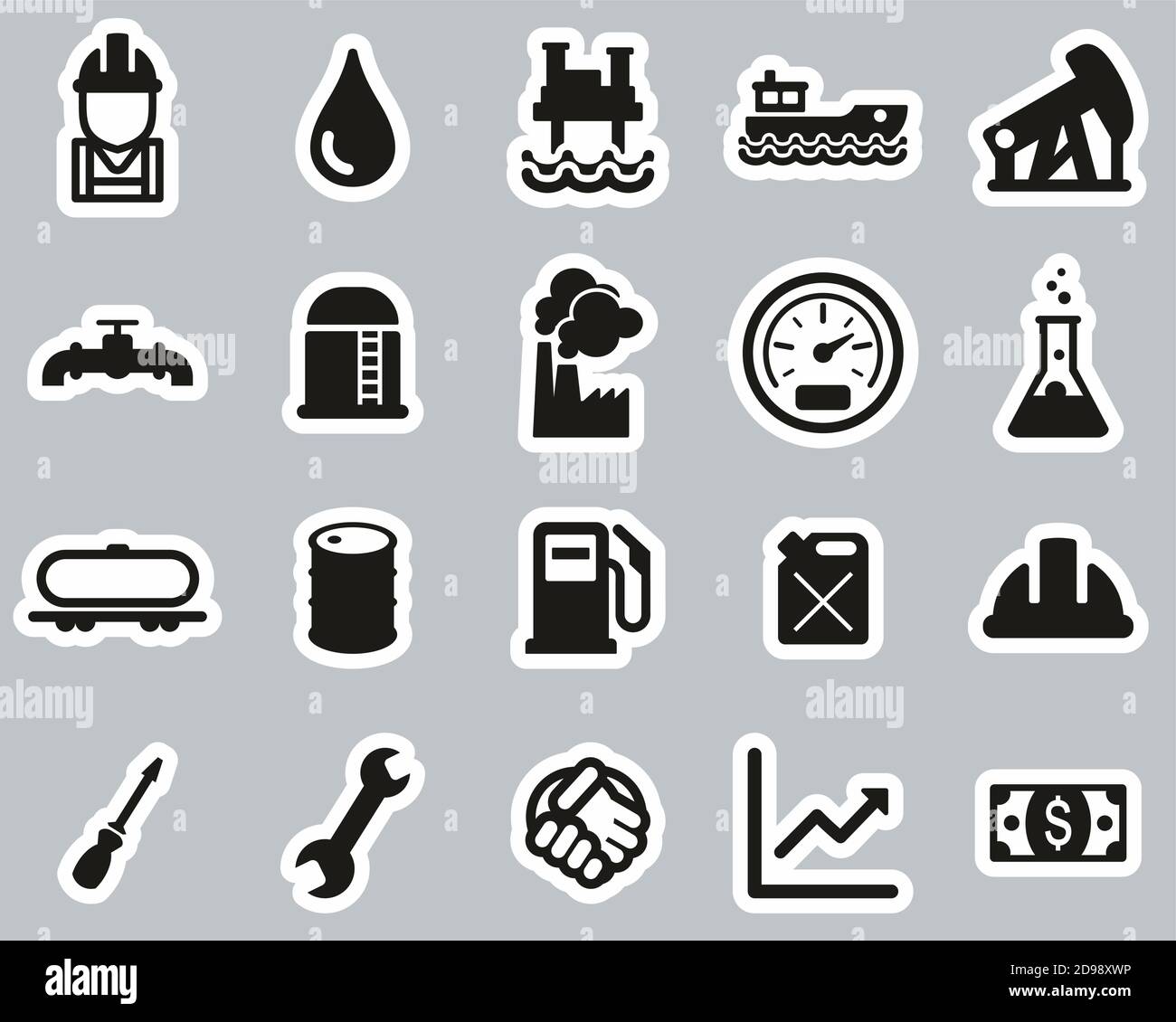 Oil Industry Or Offshore Oil Platform Icons Black & White Sticker Set ...