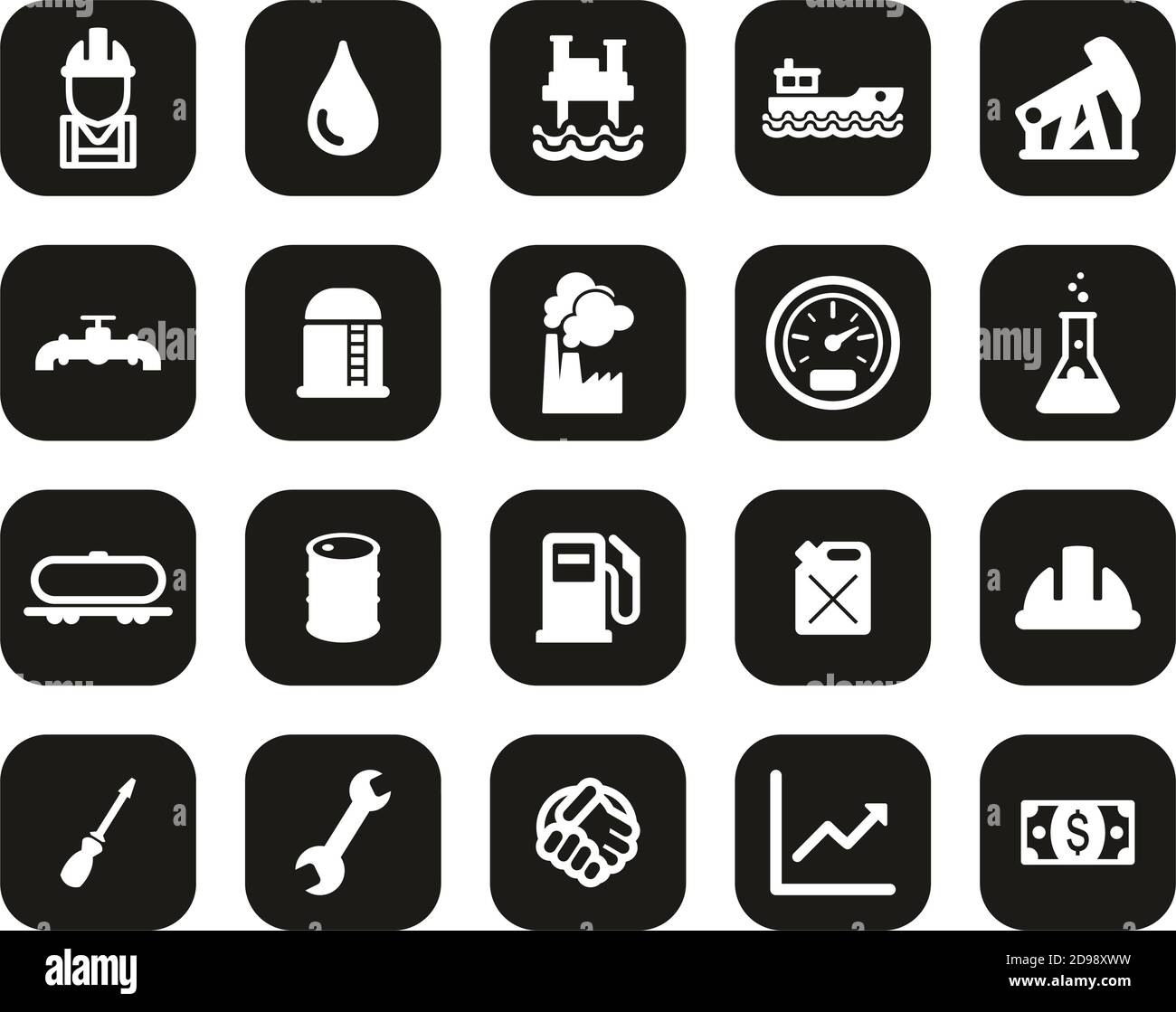 Oil Industry Or Offshore Oil Platform Icons White On Black Flat Design ...