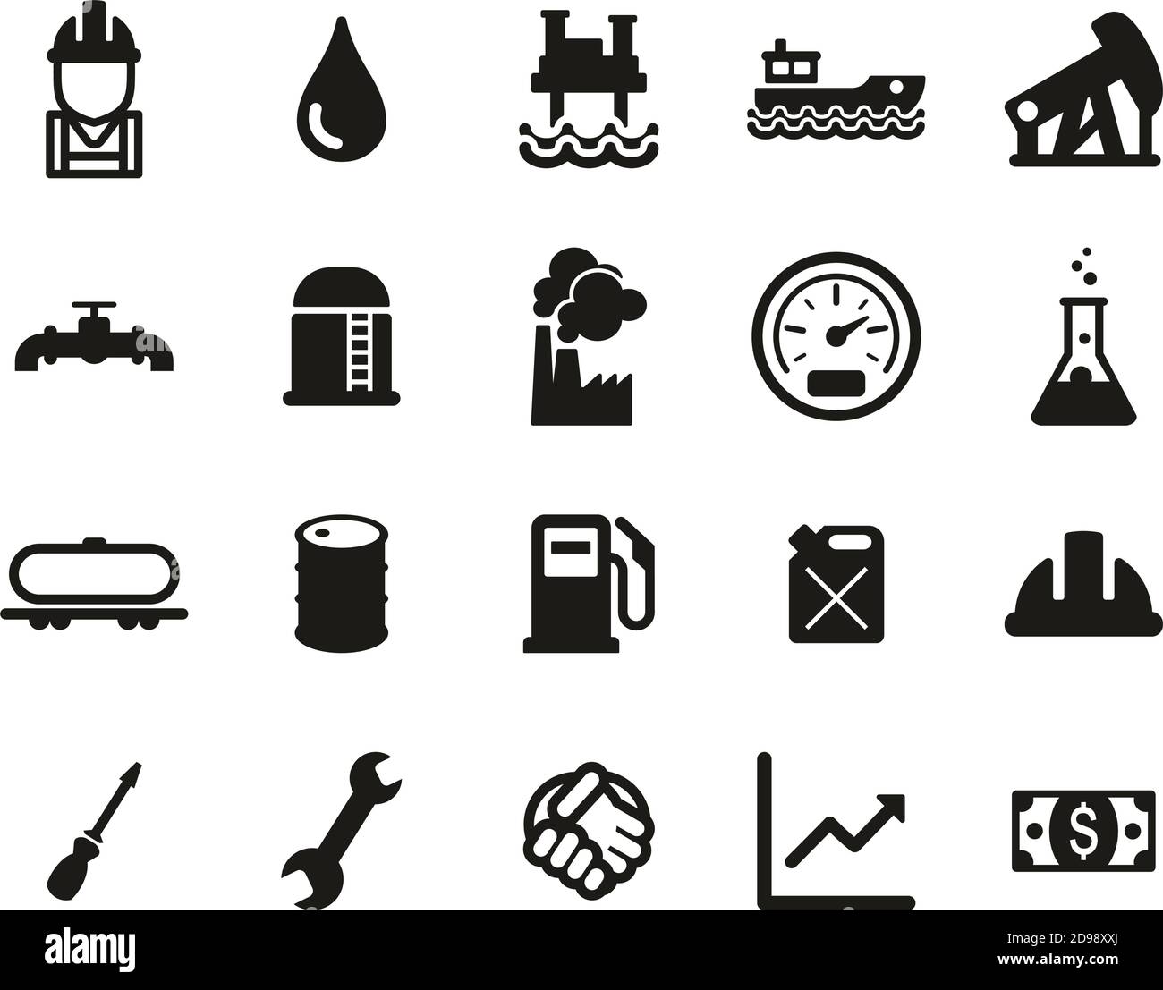 Oil Industry Or Offshore Oil Platform Icons Black & White Set Big Stock ...
