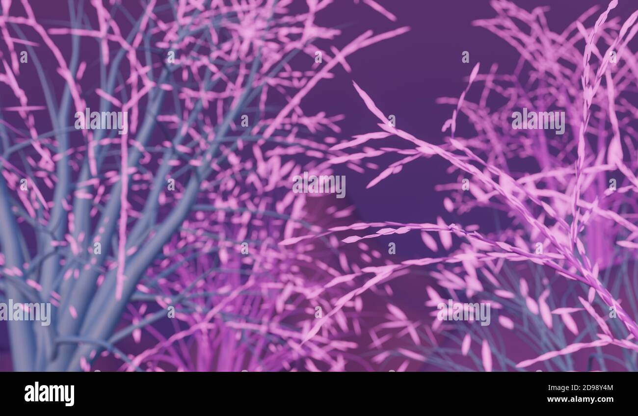 Decorative pink and blue trees in fairy forest, soft focus, 3d render ...