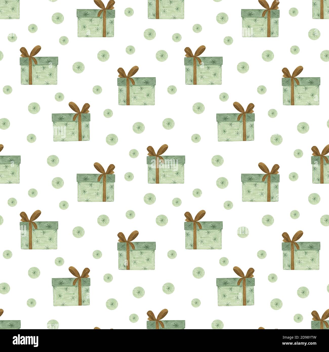 Repeat pattern Christmas light green gift box with colorful bows and ...