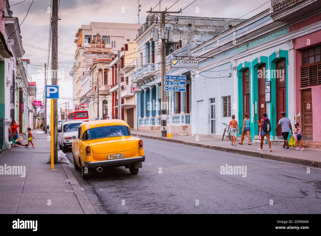 Daily life. Lively street in the historic center of Cienfuegos, Cuba ...